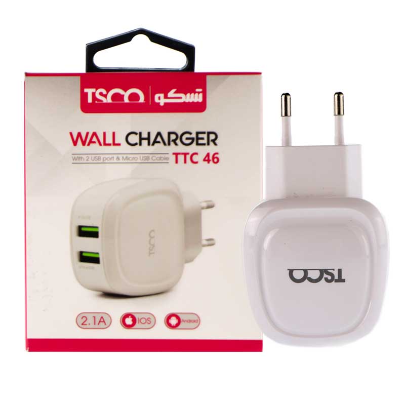 شارژر TSCO TTC 46 2.1A 2Port + کابل میکرو یو اس بی - متین جانبی
