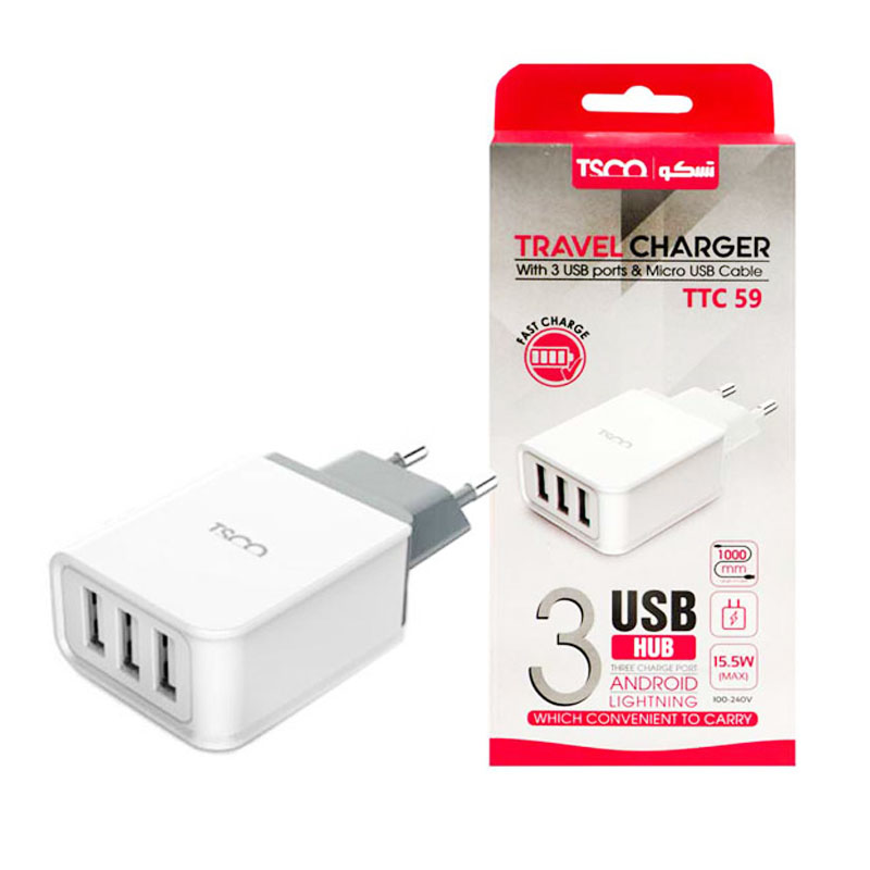 شارژر دیواری تسکو TTC59 به همراه کابل تبدیل - متین جانبی